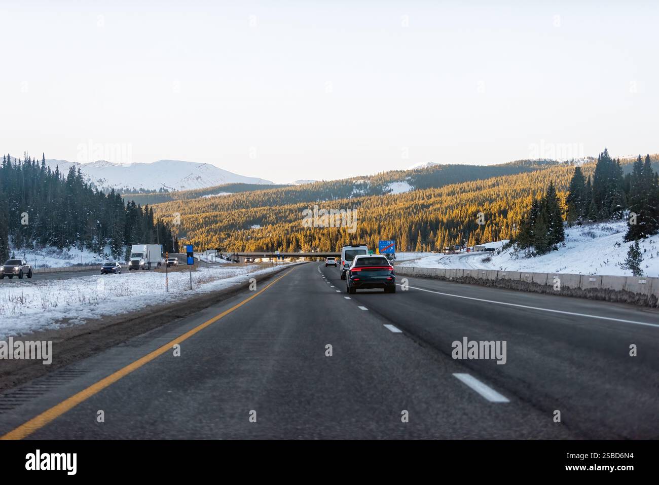 Vail, Colorado Western Slope interstate highway with snowcapped rocky ...