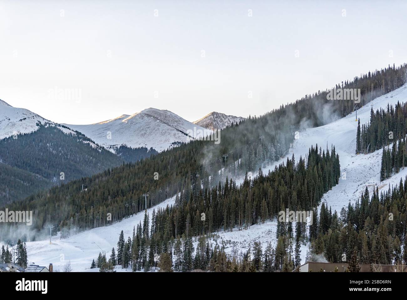 Frisco, Colorado Western Slope snow capped rocky mountains of Gore Range ski resort slope winter ...