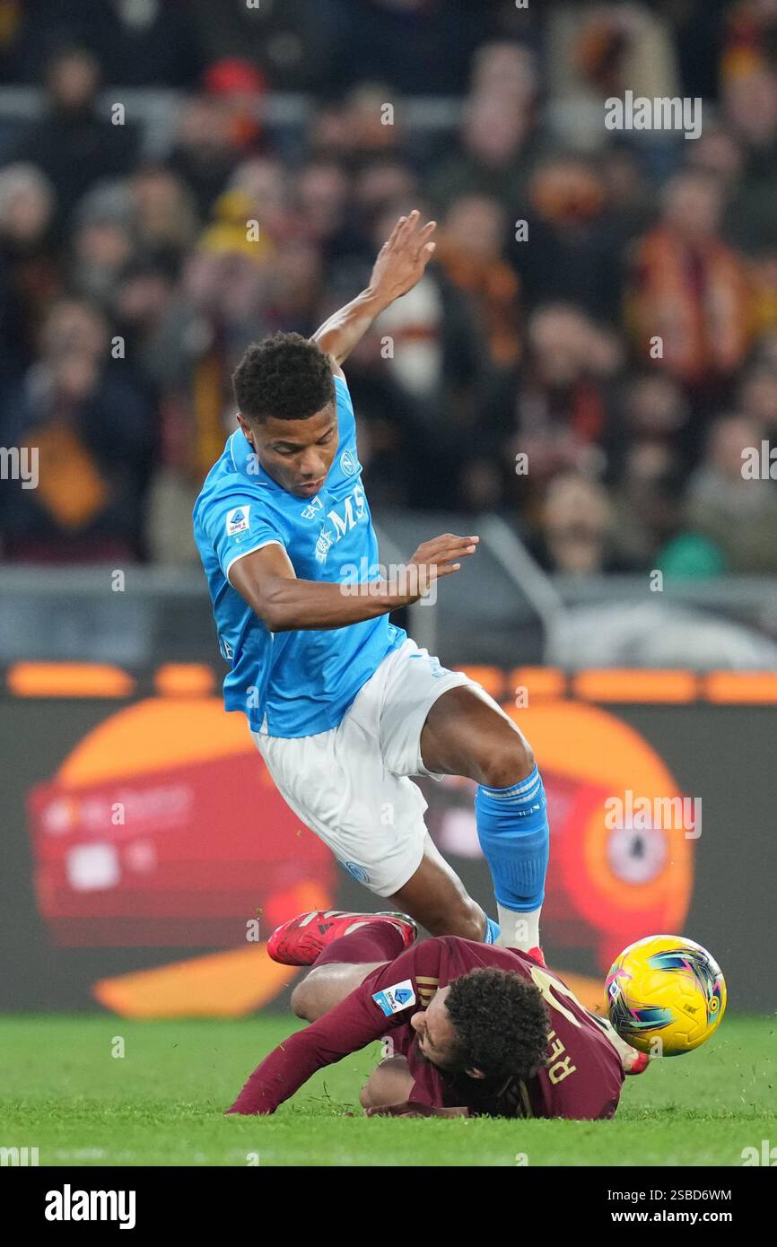 Roma, Italia. 02nd Feb, 2025. Napoli's David Neres Roma's Devyne Rensch ...