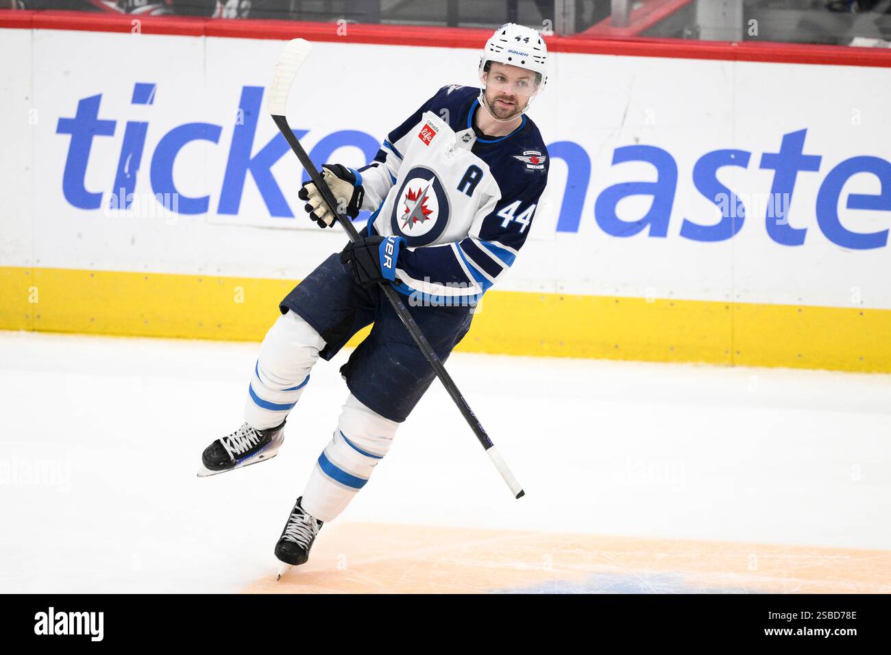 Winnipeg Jets defenseman Josh Morrissey (44) celebrates his goal during ...