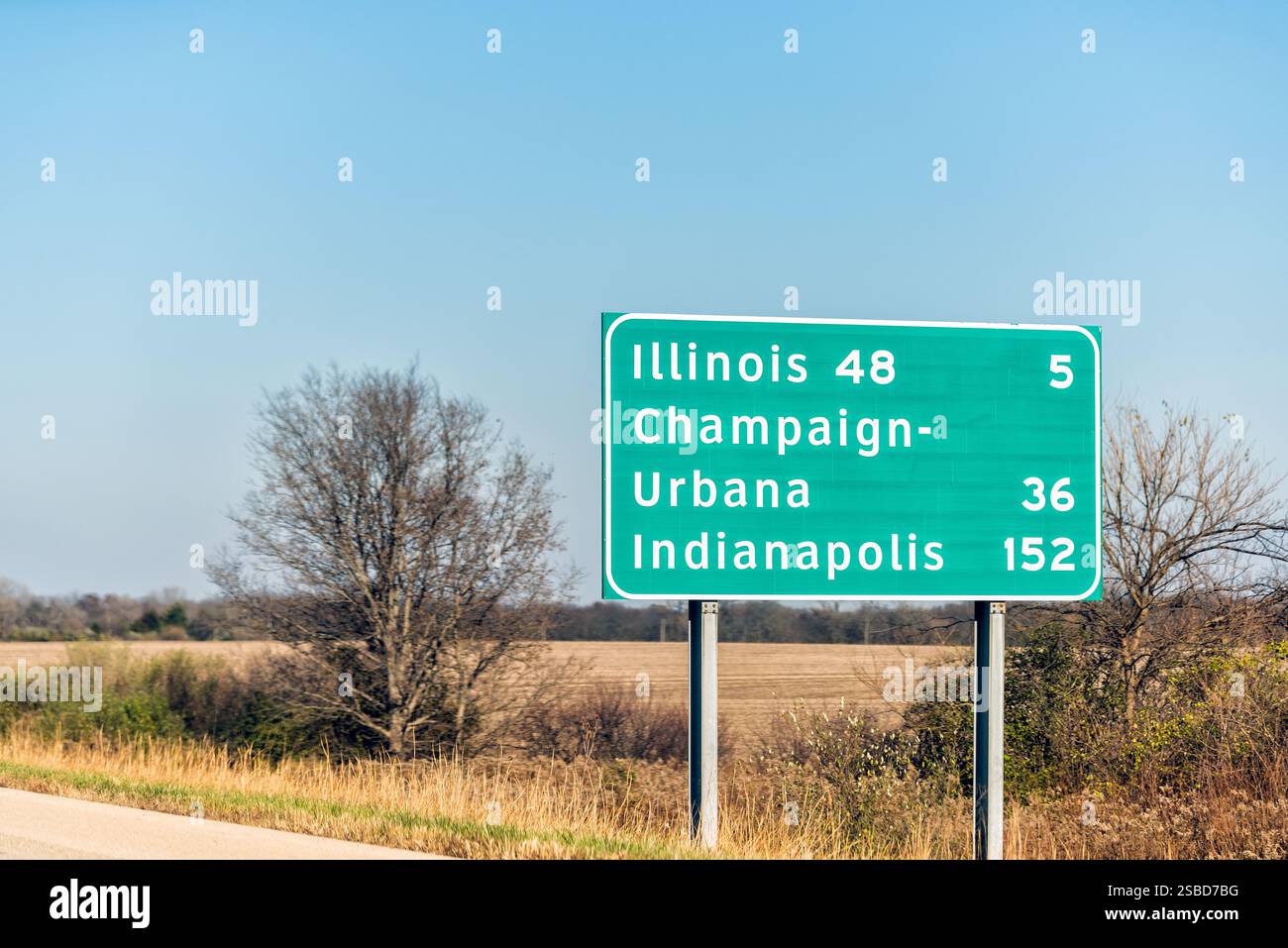 Highway interstate 72 road in Illinois with sign text for miles to ...