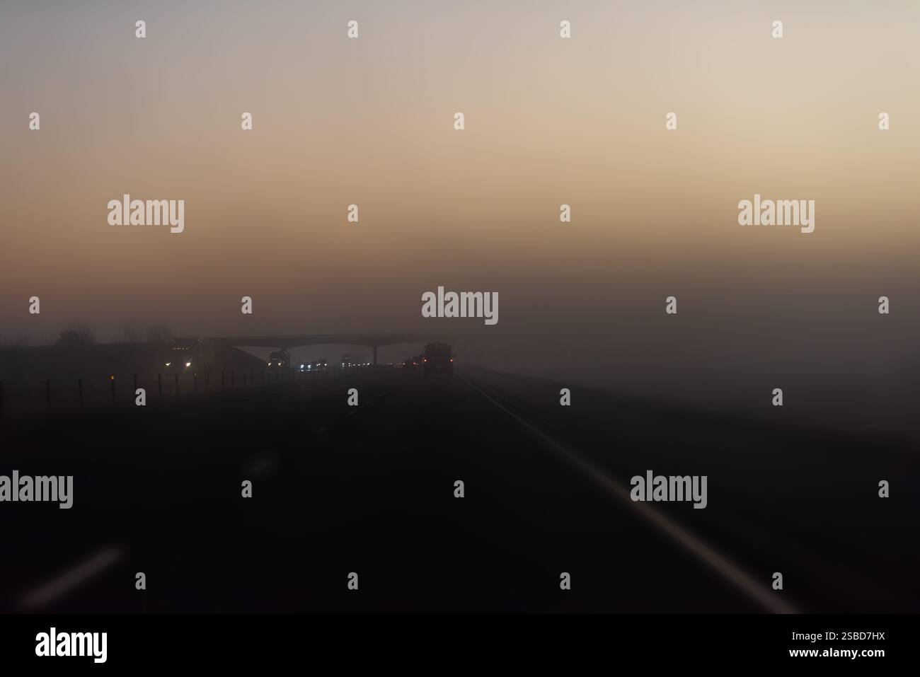 Fog mist road highway 70 driving pov point of view in Indianapolis ...