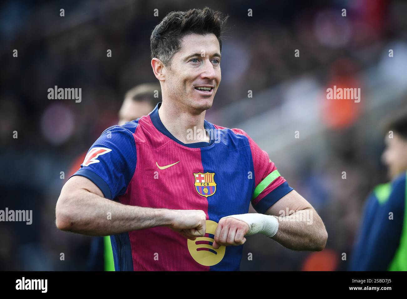 Robert LEWANDOWSKI of Barcelona celebrates his goal during the Spanish ...
