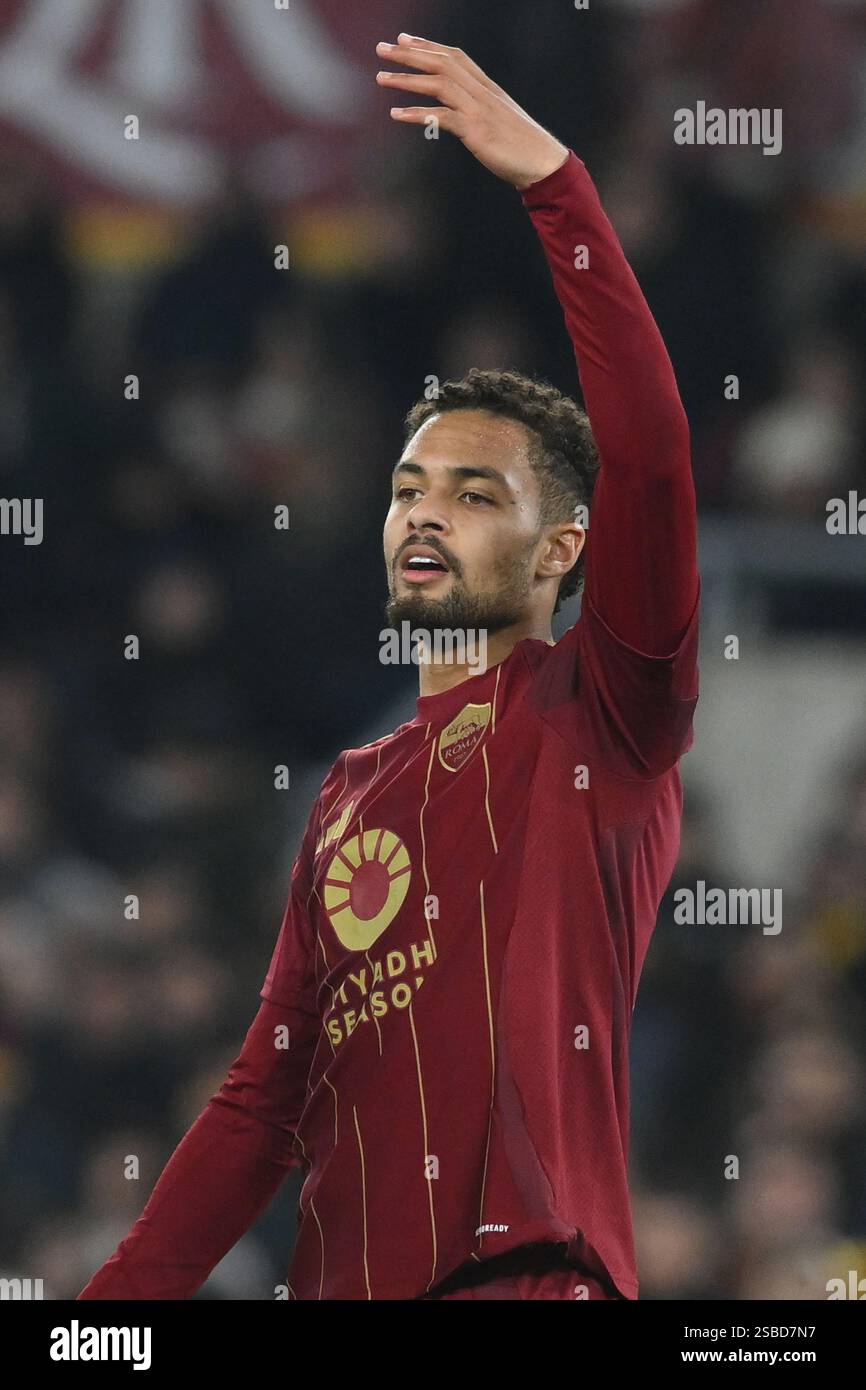 Rome, Italy. 02nd Feb, 2025. Devyne Rensch of AS Roma gestures during ...