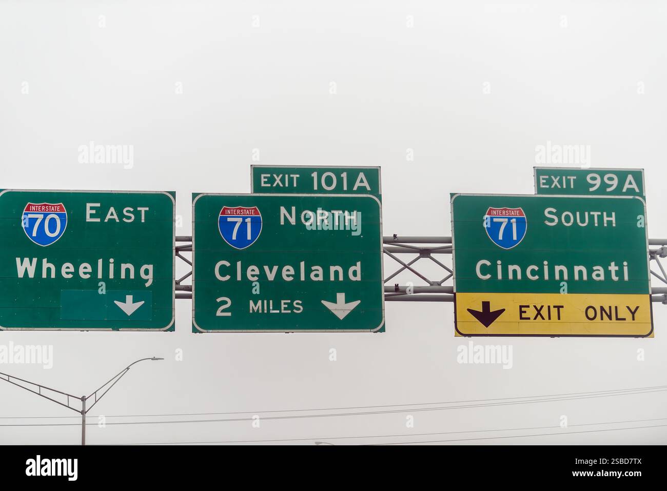 Columbus, Ohio highway 70 road in midwest city with fog mist cloudy day ...