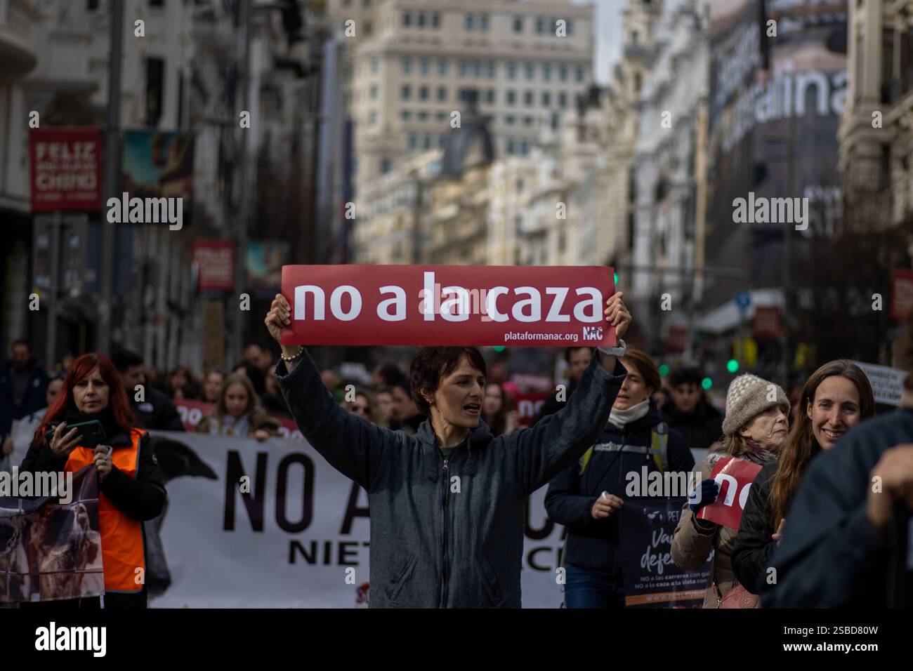 Madrid, Spain. 02nd Feb, 2025. An animal rights activist holds a banner ...