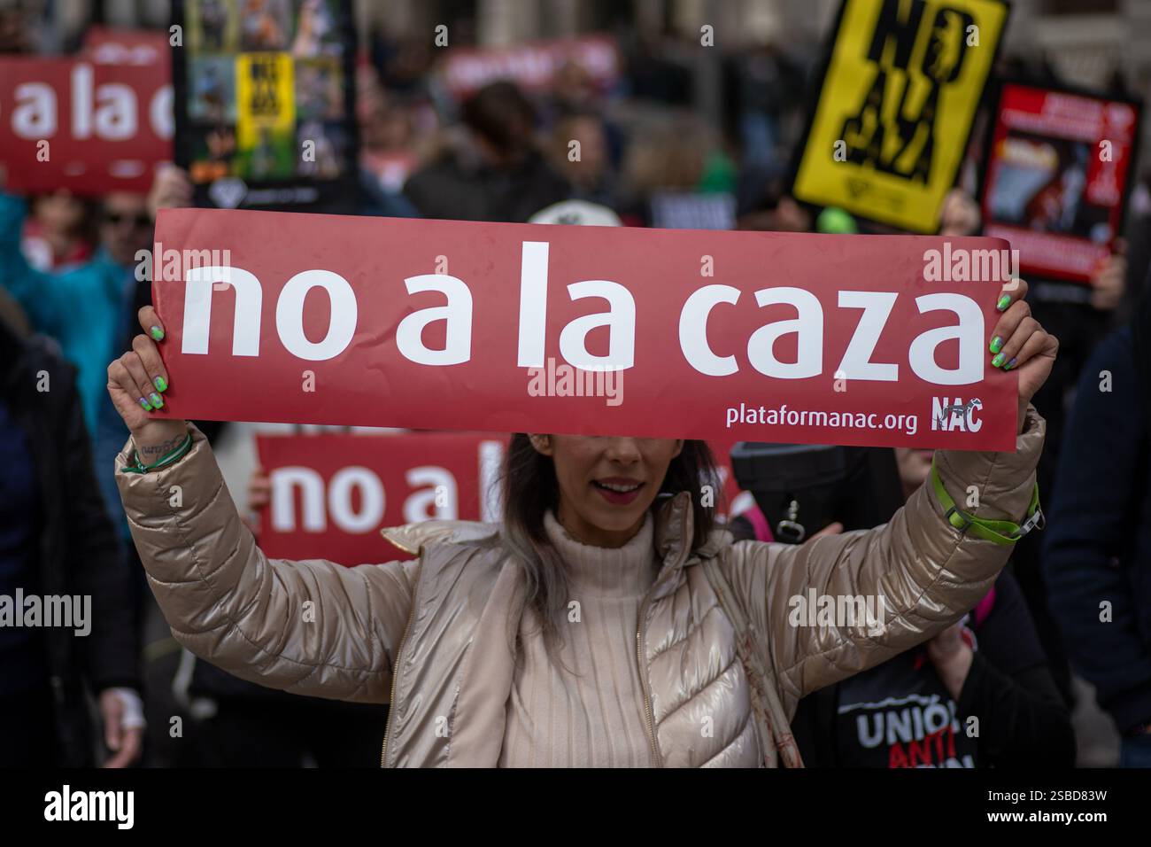 Madrid, Spain. 02nd Feb, 2025. An animal rights activist holds a banner ...