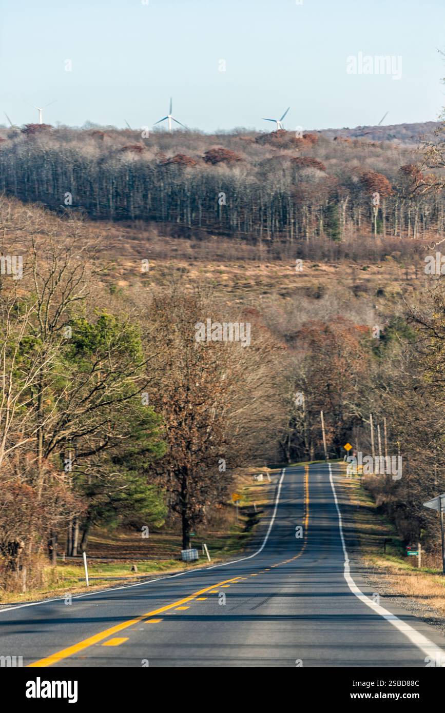 West Virginia rural countryside road highway in autumn fall, windmill ...