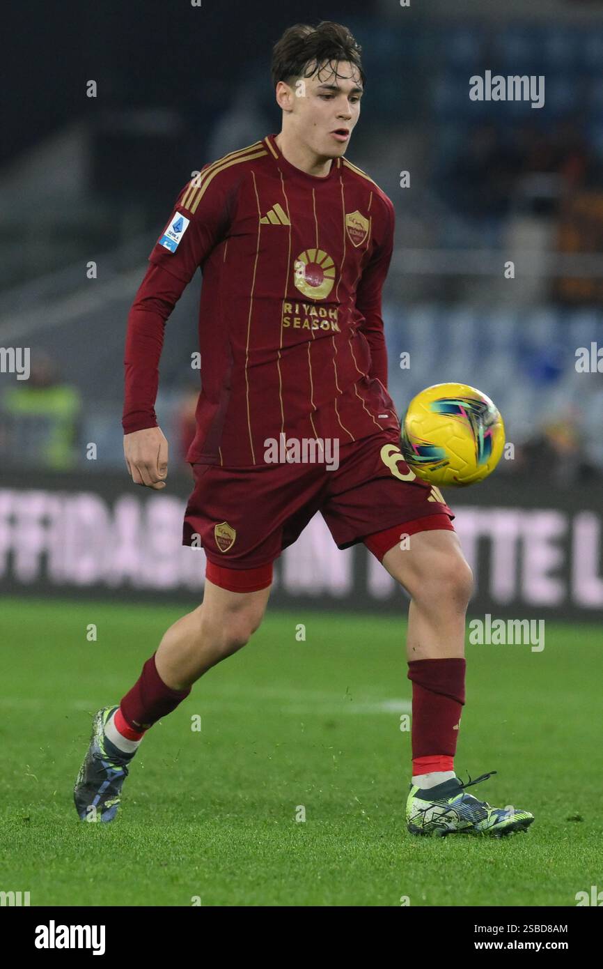 Rome, Italy,02 February ,2025 Niccolò Pisilli of AS Roma in action ...