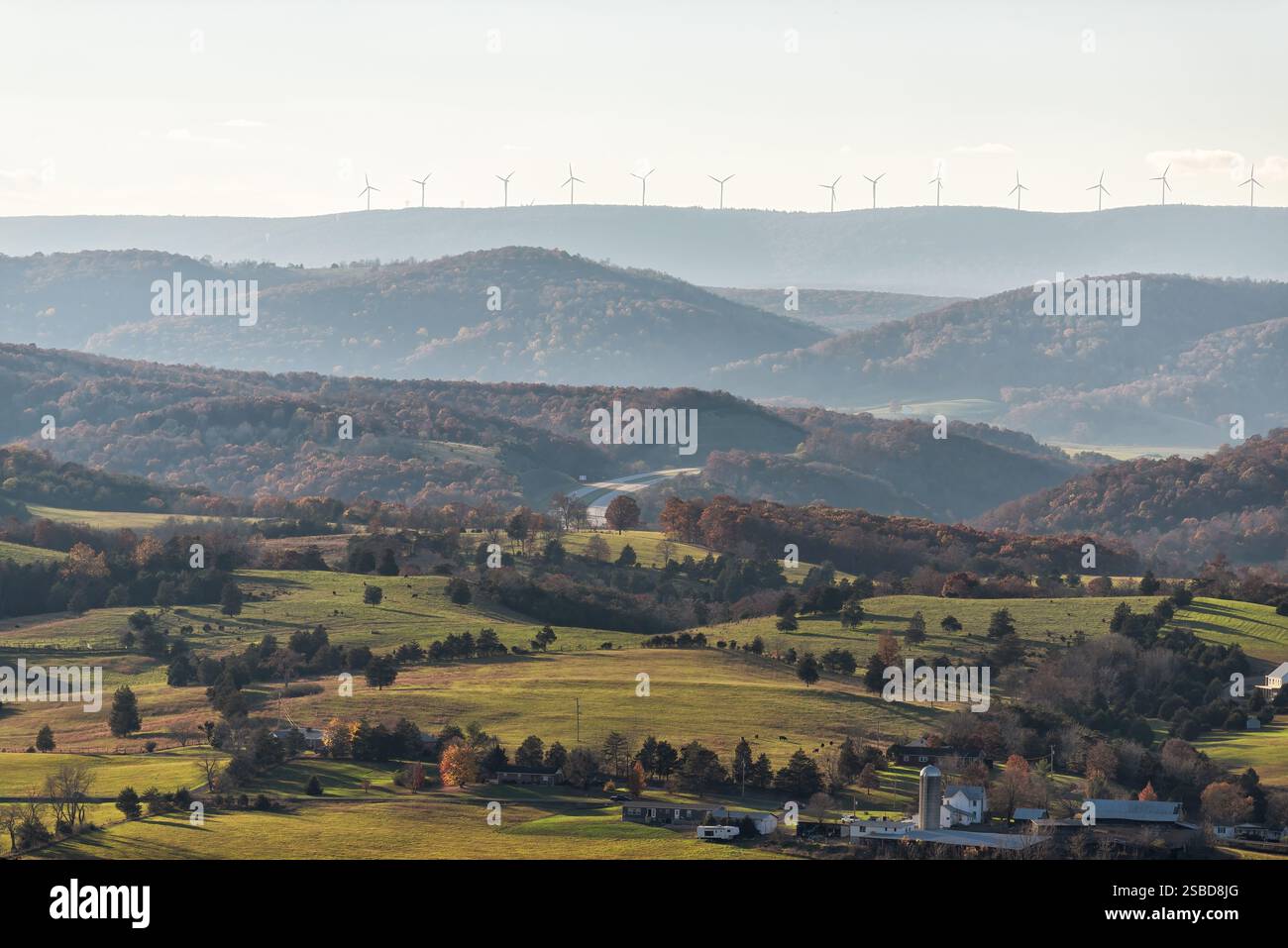 West Virginia Canaan valley with farm field, houses and homes scattered ...