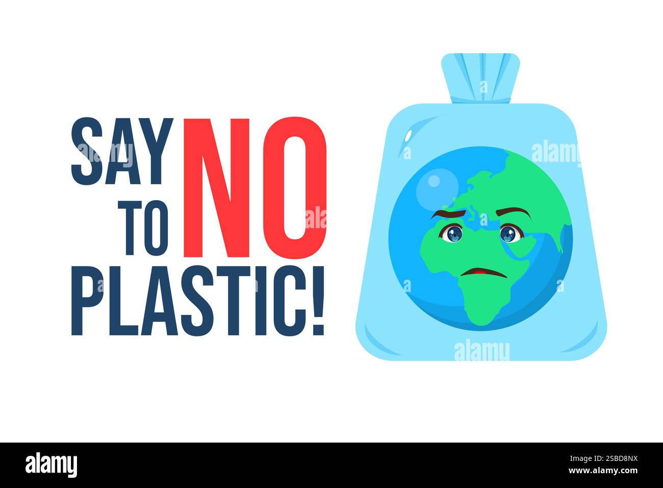 Say No To Use Plastic. Sadness cartoon globe character holding plastic ...