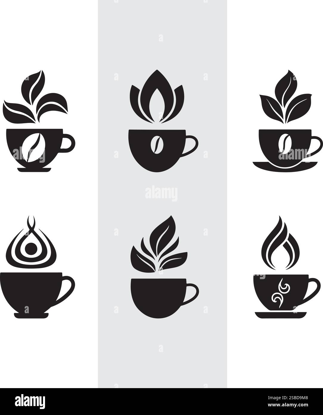 Hot Coffee Cup with Fire Flame Icon Black and White Silhouette - Mug ...