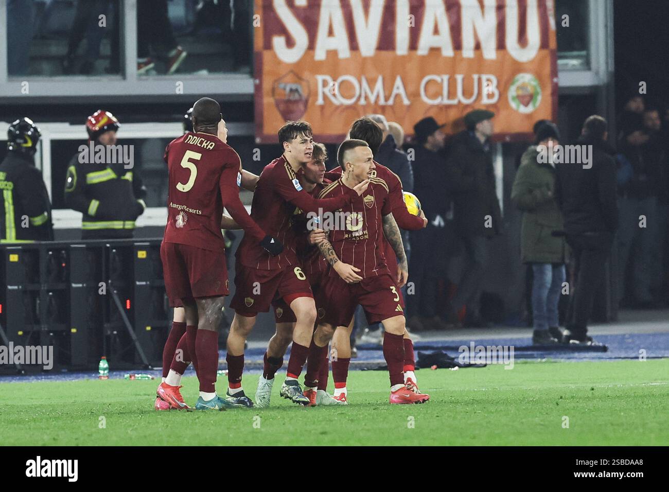 Roma’s Spanish defender Angelino celebrates after scoring a goal with ...