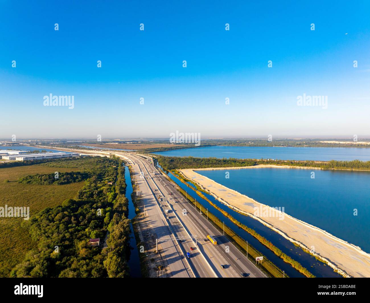 White rock quarry by Florida Turnpike Hialeah Miami Dade. Aerial drone ...
