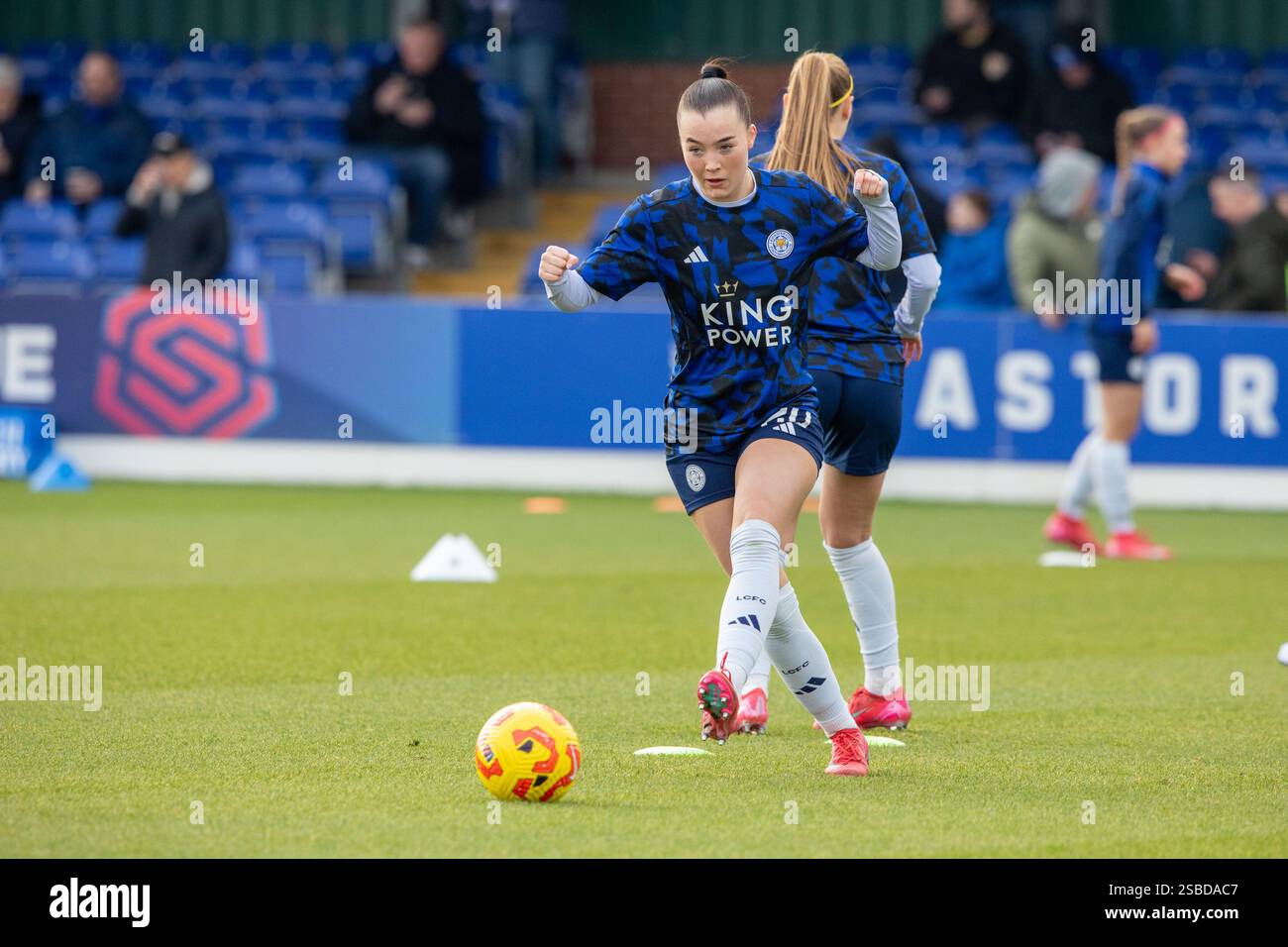 Liverpool, UK. 2nd Feb, 2025. Missy Goodwin (20 Leicester City) plays a ...