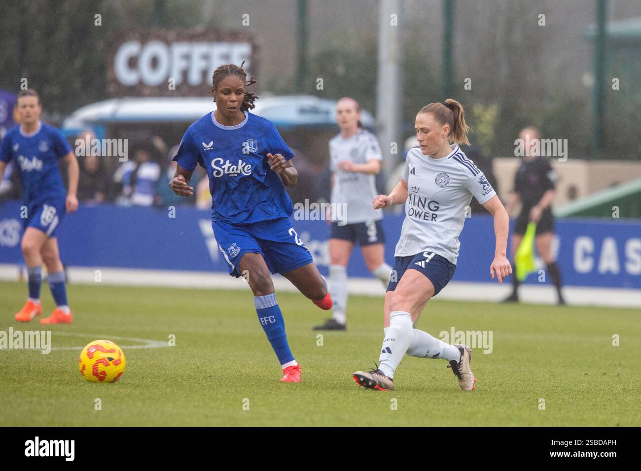 Liverpool, UK. 2nd Feb, 2025. CJ Bott (4 Leicester City) passes the ...