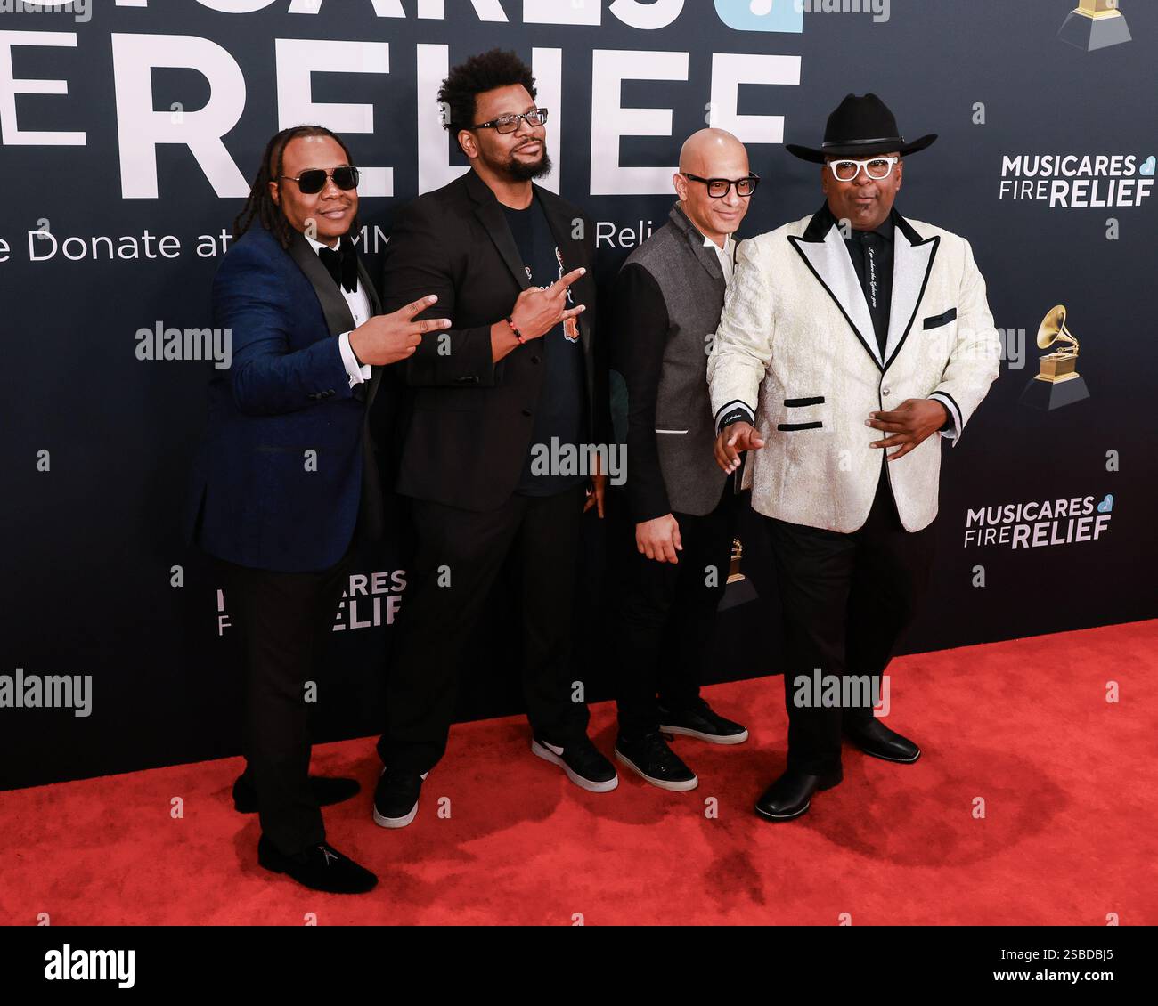Los Angeles, USA. 02nd Feb, 2025. Sean Ardoin and Kreole Rock and Soul walking on the red carpet ...