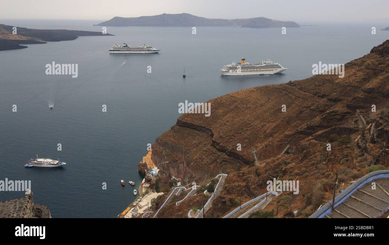 Santorini island,caldera and volcano view from Fira capital,Aegean sea ...
