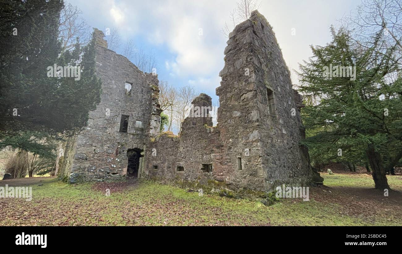 Finlarig Castle. Ancient Scottish ruin. Clan Campbell. Loch Tay in the ...