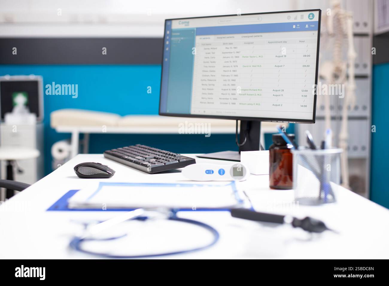 Clinical office with essential healthcare tool and medical data shown ...