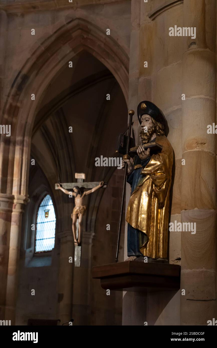 Statue of Santiago Peregrino (Saint James) along a crucifix at the ...