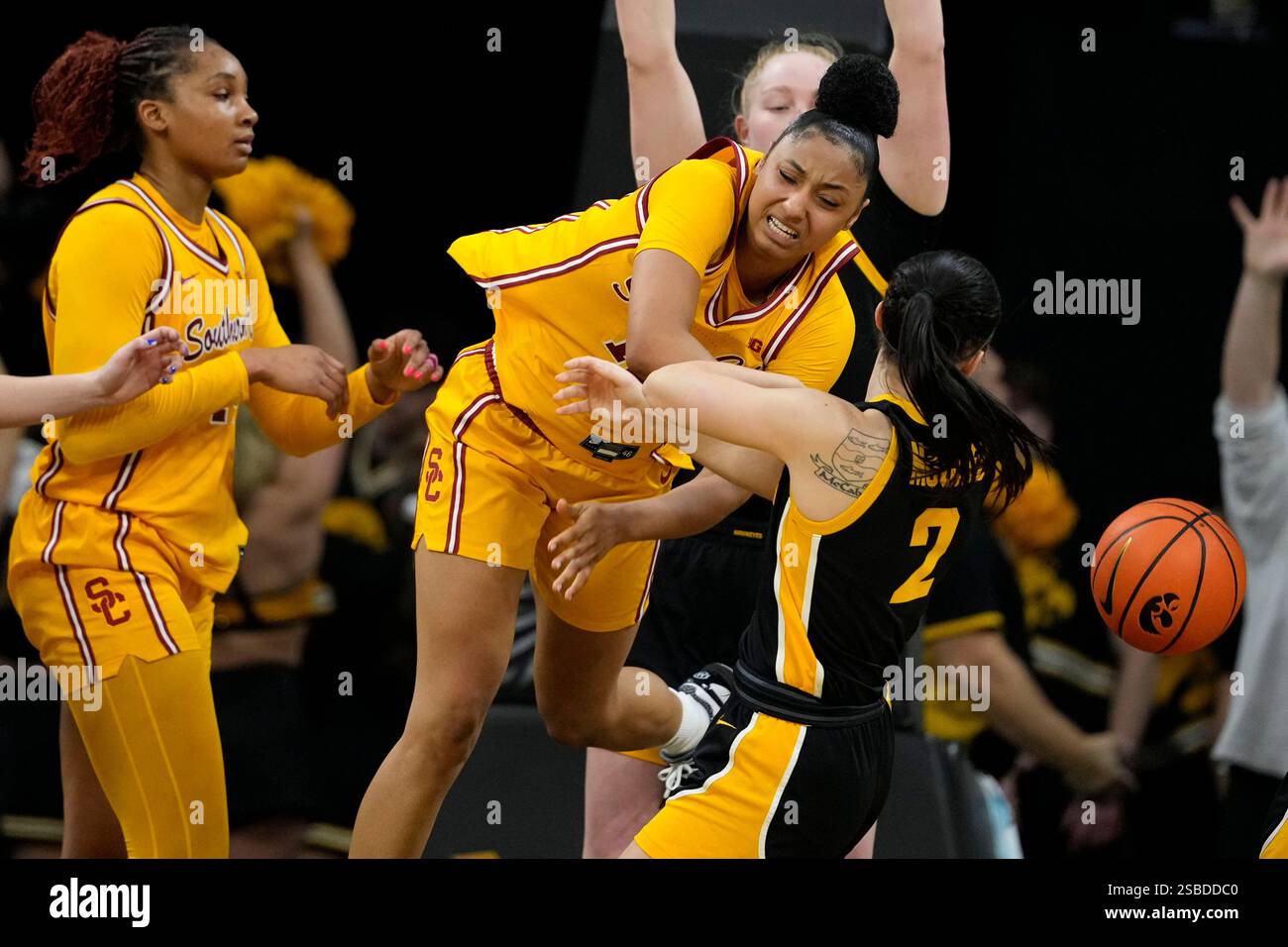 Southern California guard, center front, JuJu Watkins is fouled as she ...