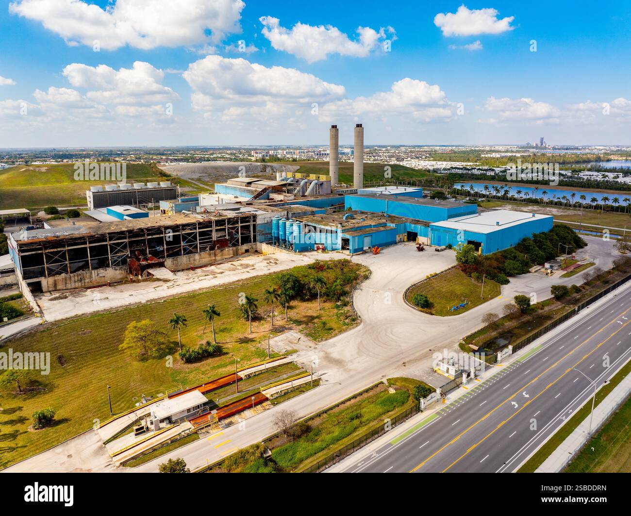Aerial photo trash incinerator with view of Miami and Doral in ...