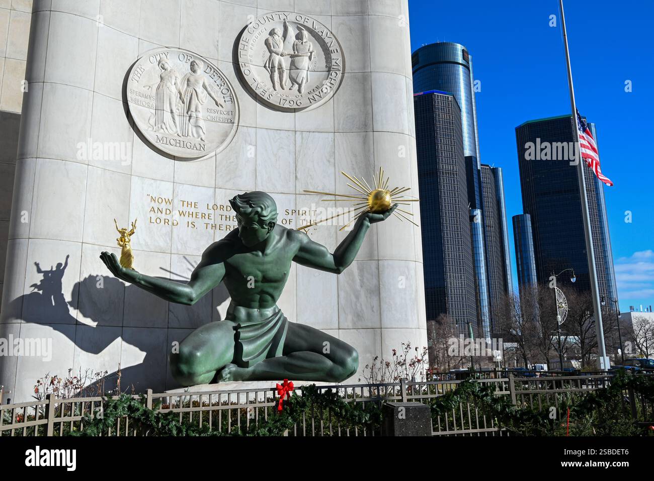 Detroit, United States. 19th Dec, 2023. The Spirit of Detroit stands ...