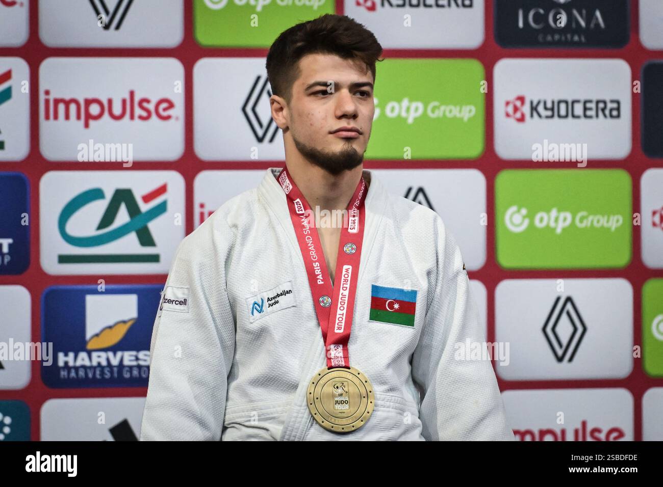 Azerbaijan’s bronze medalist RAJABLI Omar looks on during the 2025 Judo ...