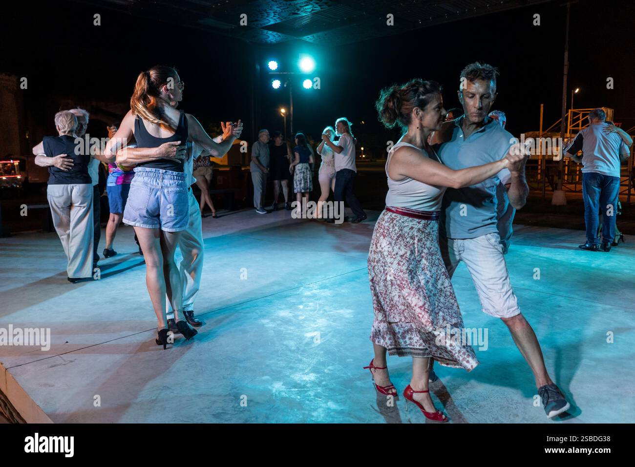 Firmat, Santa Fe, Argentina. 1st Feb, 2025. Dancers gather to dance the tango in a small square ...
