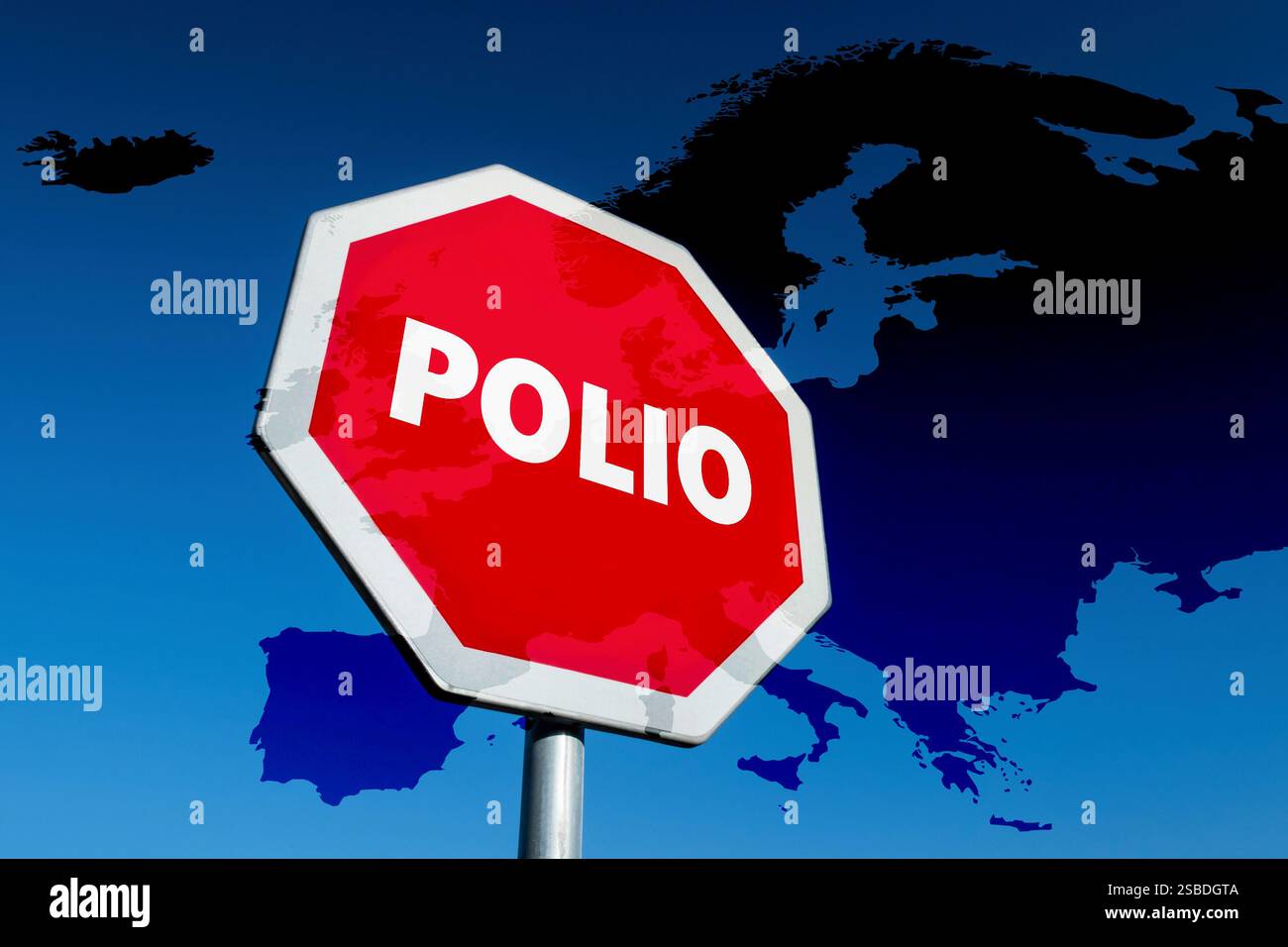 Stop traffic sign with POLIO text to prevent disease to spread in ...