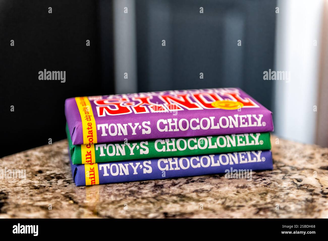 Avon, USA - January 26, 2023: Packaged milk chocolate bars with sign ...