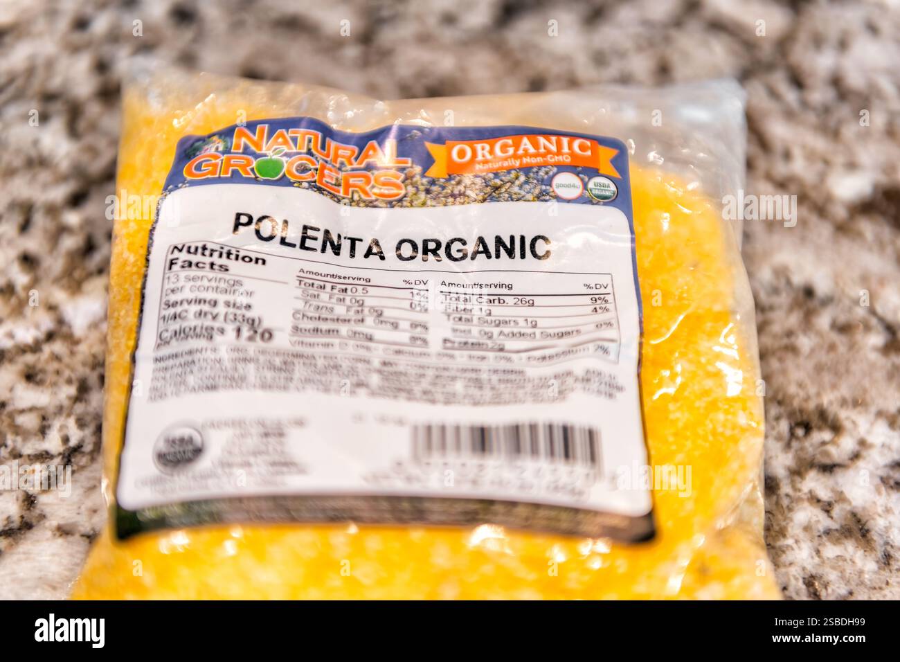 Avon, USA - January 26, 2023: Italian corn organic dried polenta bulk ...