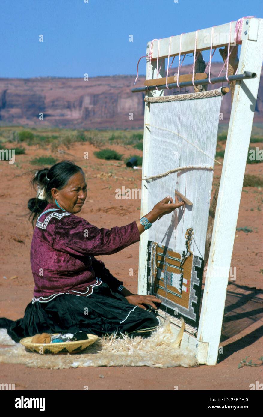 Navajo indigenous woman weaving a blanket. Navaho Nation (Navaho Indian ...
