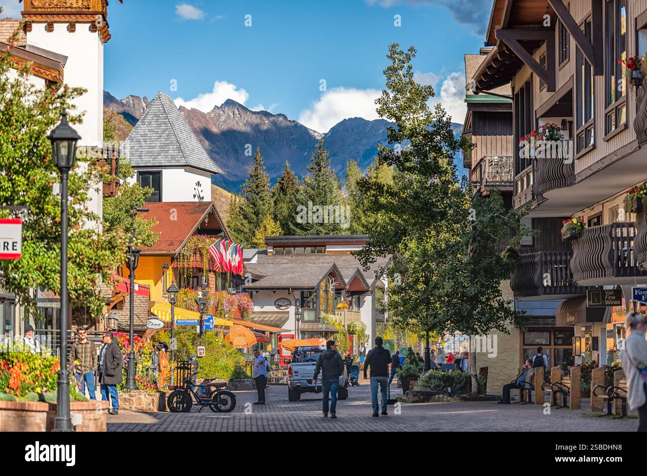 Vail, USA - October 6, 2022: Colorado ski resort town with people ...