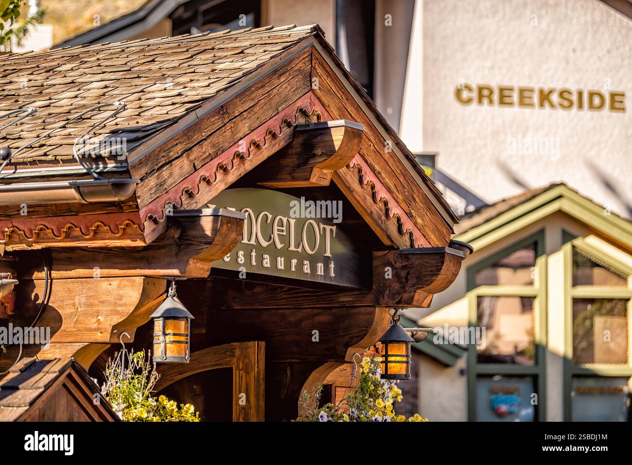 Vail, USA - October 6, 2022: Swiss style resort town in Colorado with ...