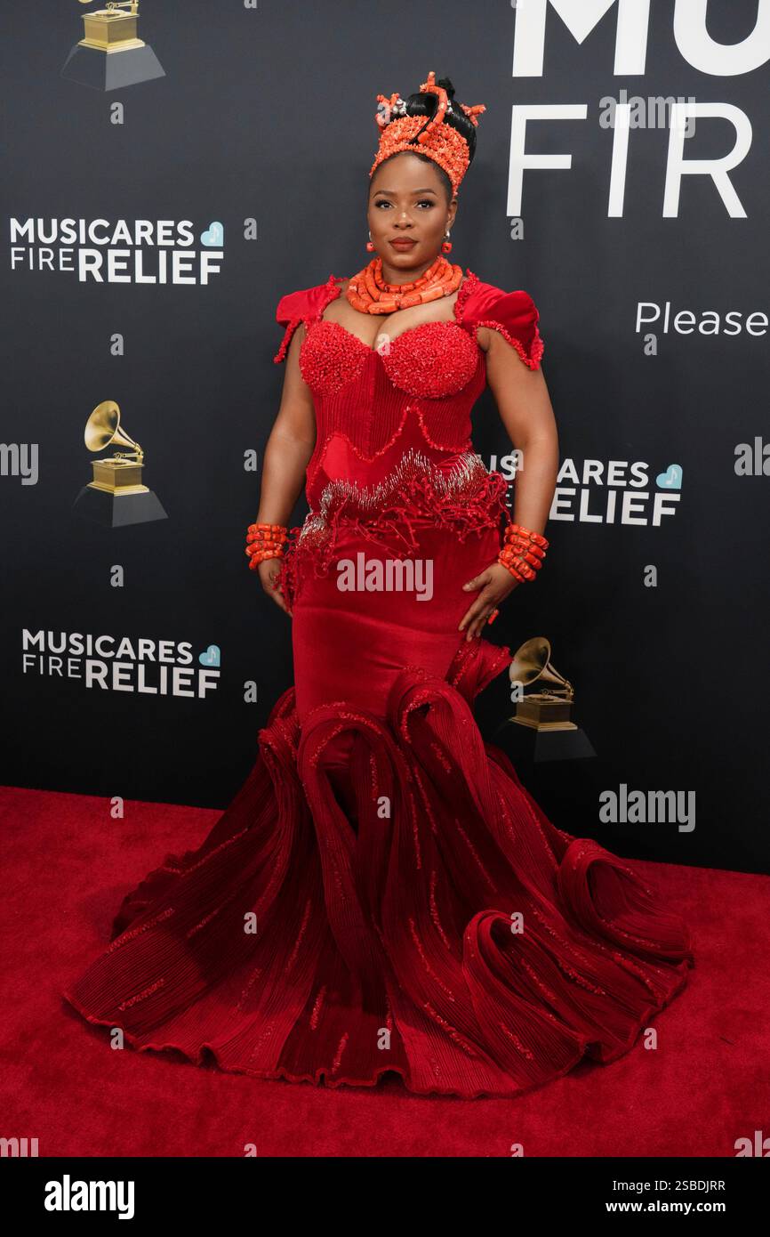 Yemi Alade arrives at the 67th annual Grammy Awards on Sunday, Feb. 2, 2025, in Los Angeles ...