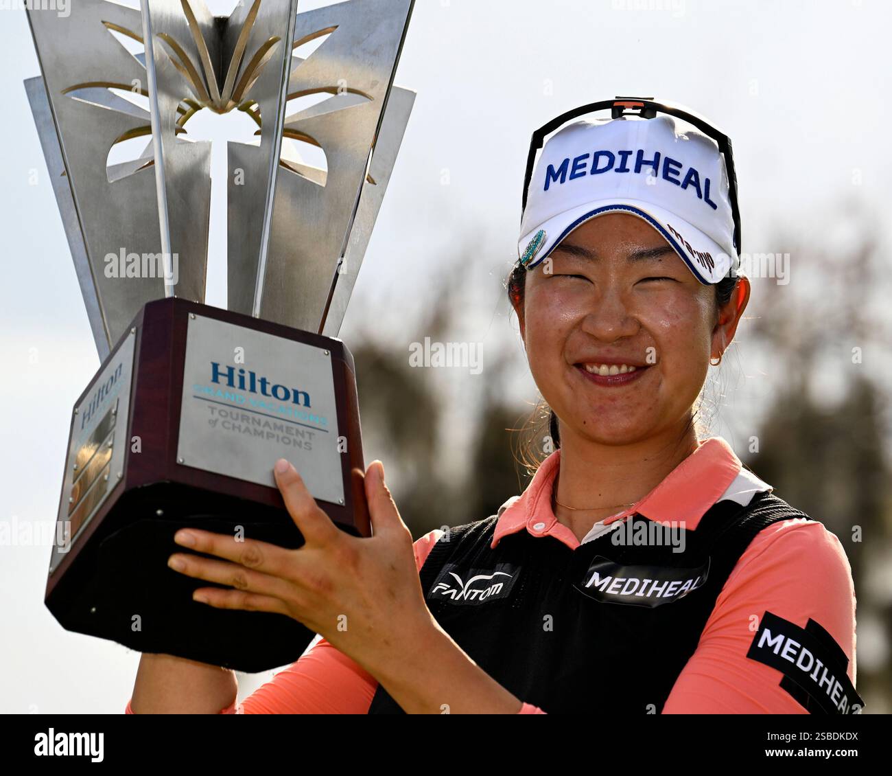 A Lim Kim holds the Hilton Trophy after winning the LPGA Hilton Grand ...