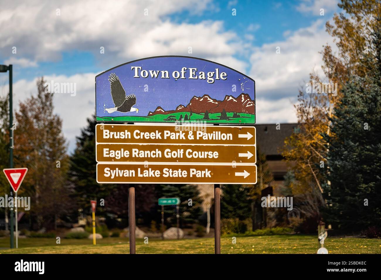Gypsum, USA - October 11, 2022: Welcome to town of Eagle county sign ...