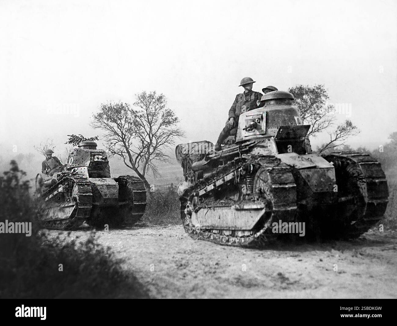 American troops in army tanks going forward to the battle line in the ...