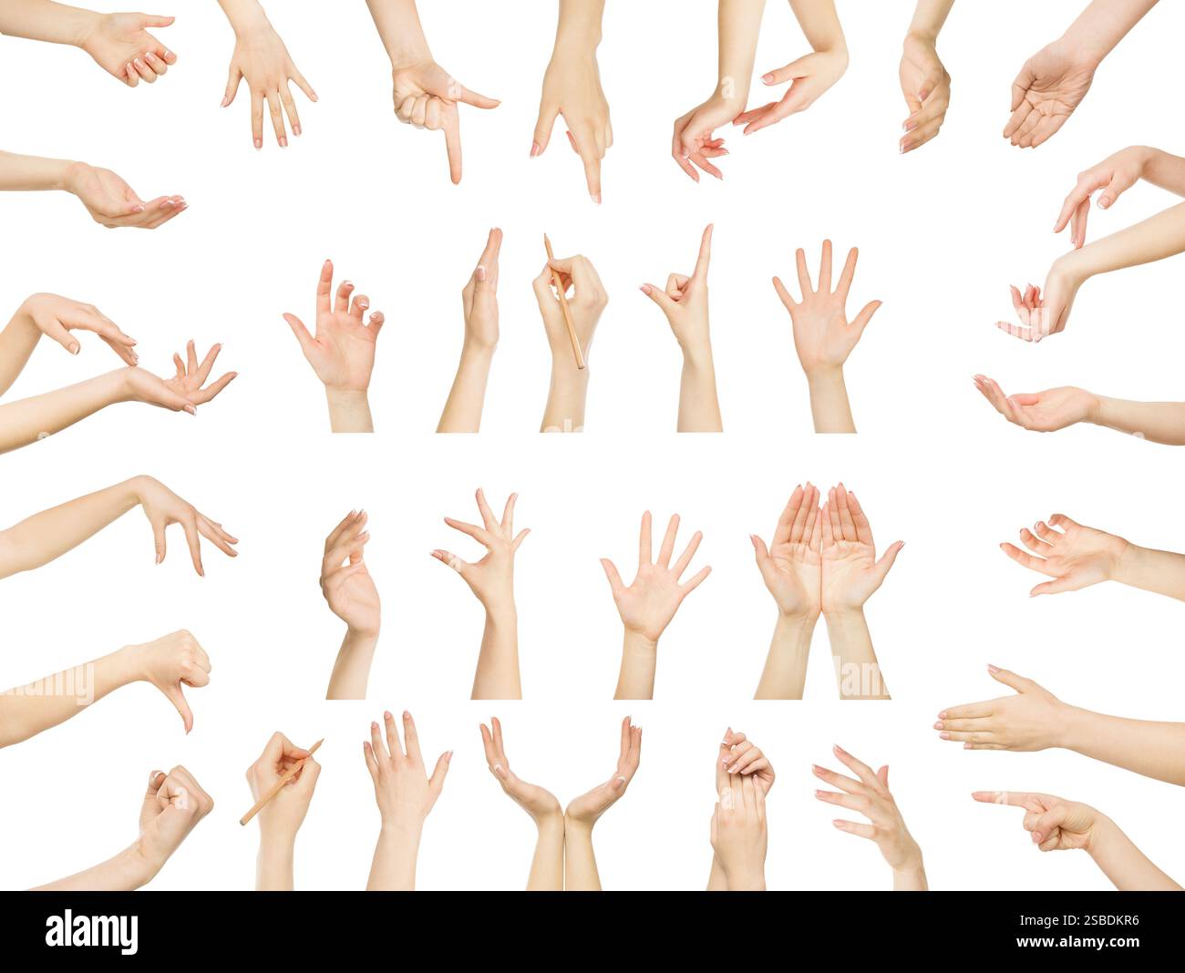 Set of white male hands showing symbols Stock Photo - Alamy
