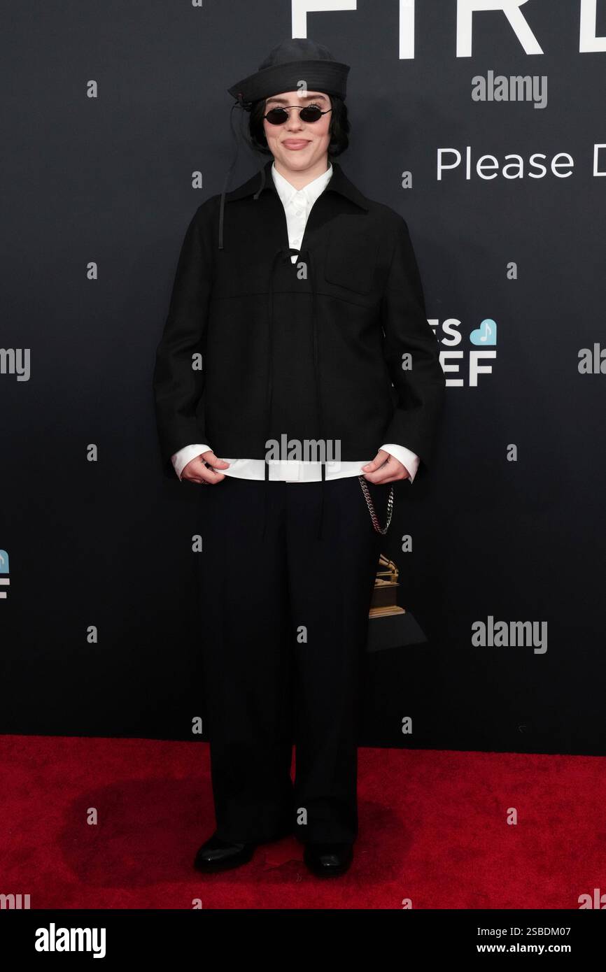 Billie Eilish arrives at the 67th annual Grammy Awards on Sunday, Feb. 2, 2025, in Los Angeles ...