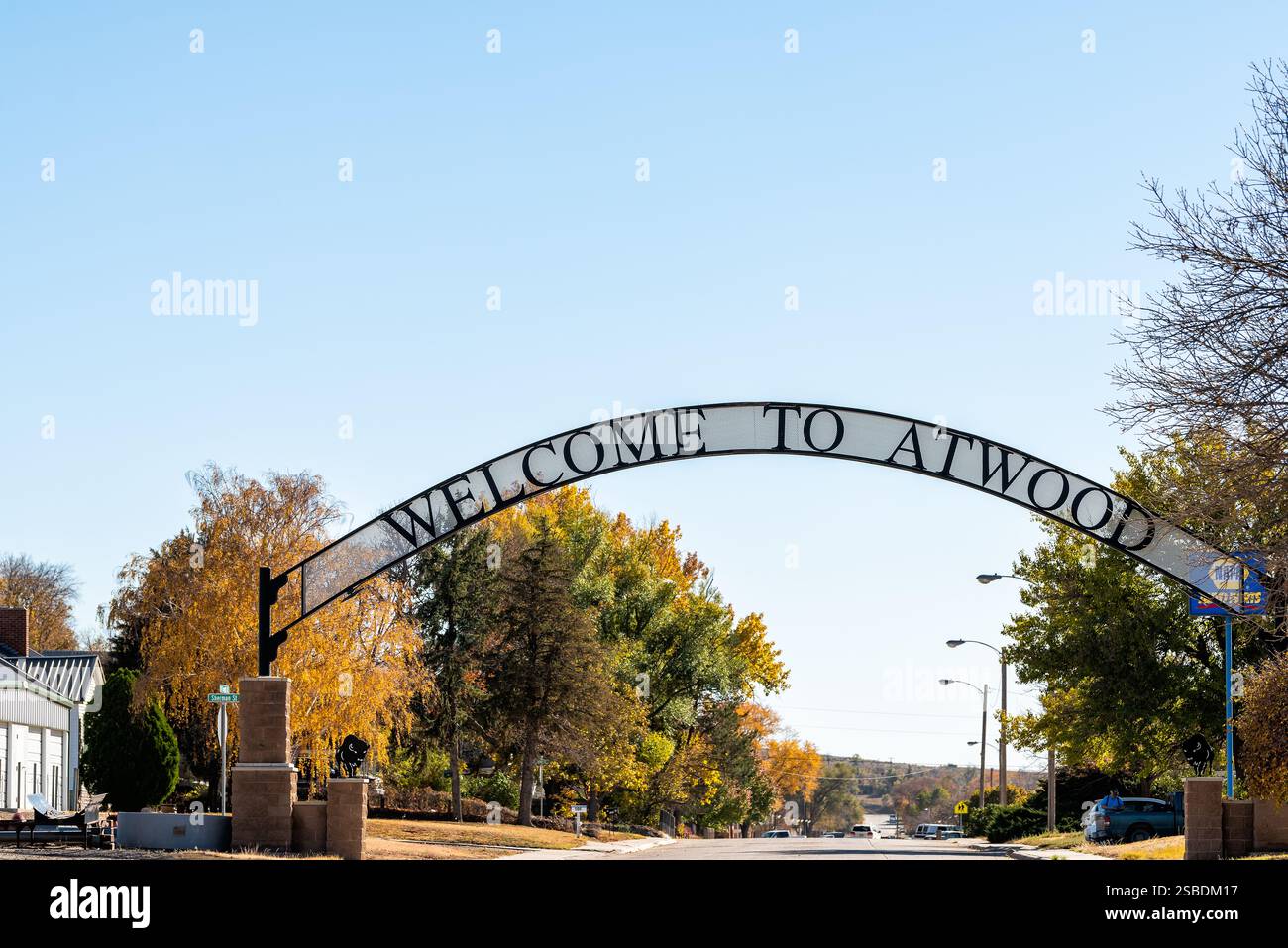 Atwood, USA - November 1, 2022: Small city in Kansas street sign ...