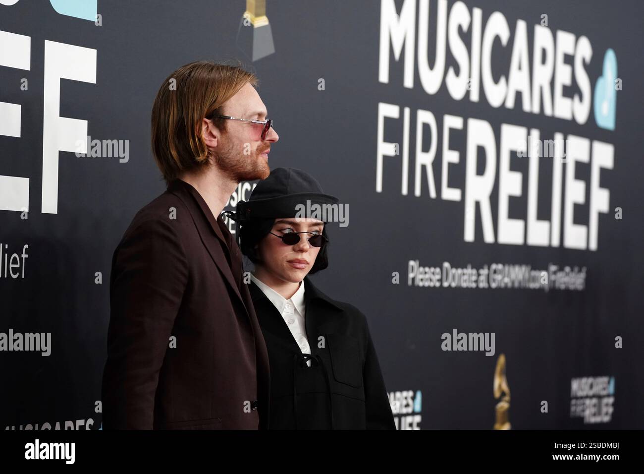 Finneas, left, and Billie Eilish arrive at the 67th annual Grammy Awards on Sunday, Feb. 2, 2025 ...