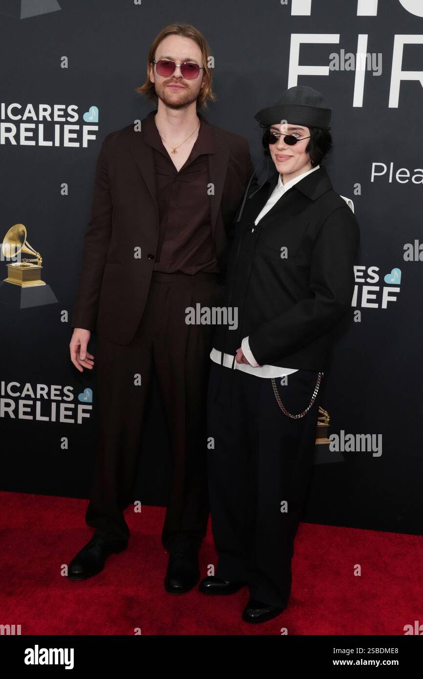 Finneas, left, and Billie Eilish arrive at the 67th annual Grammy Awards on Sunday, Feb. 2, 2025 ...
