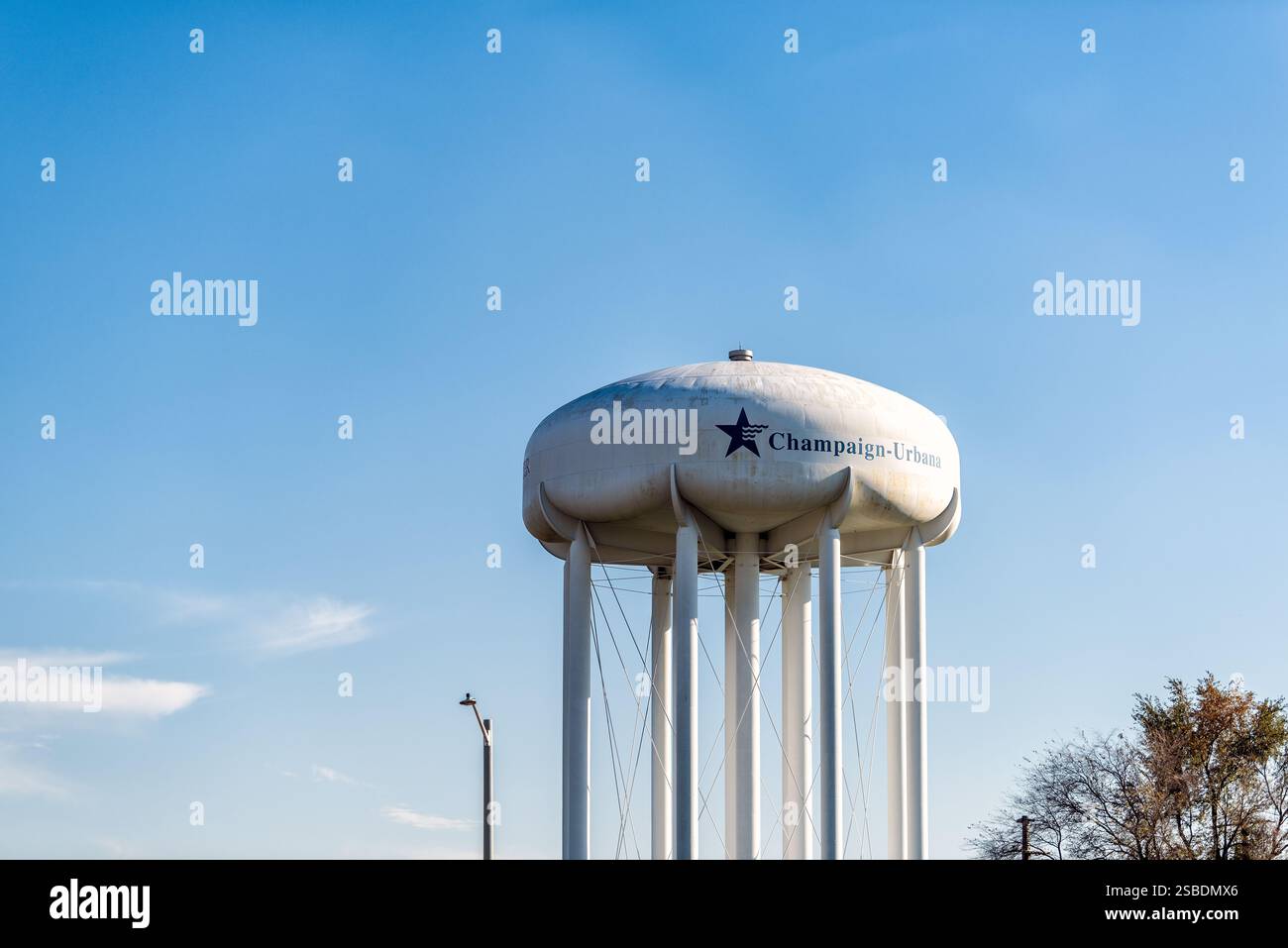 Urbana, USA - November 2, 2022: View of water tower sign for Champaign ...