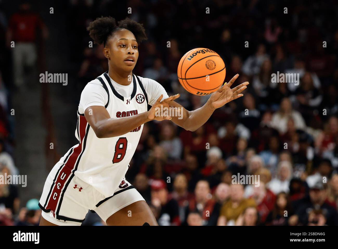 South Carolina forward Joyce Edwards passes during the first half of an ...