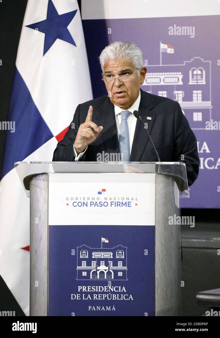 Panama's President Jose Raul Mulino holds a press conference in Panama ...