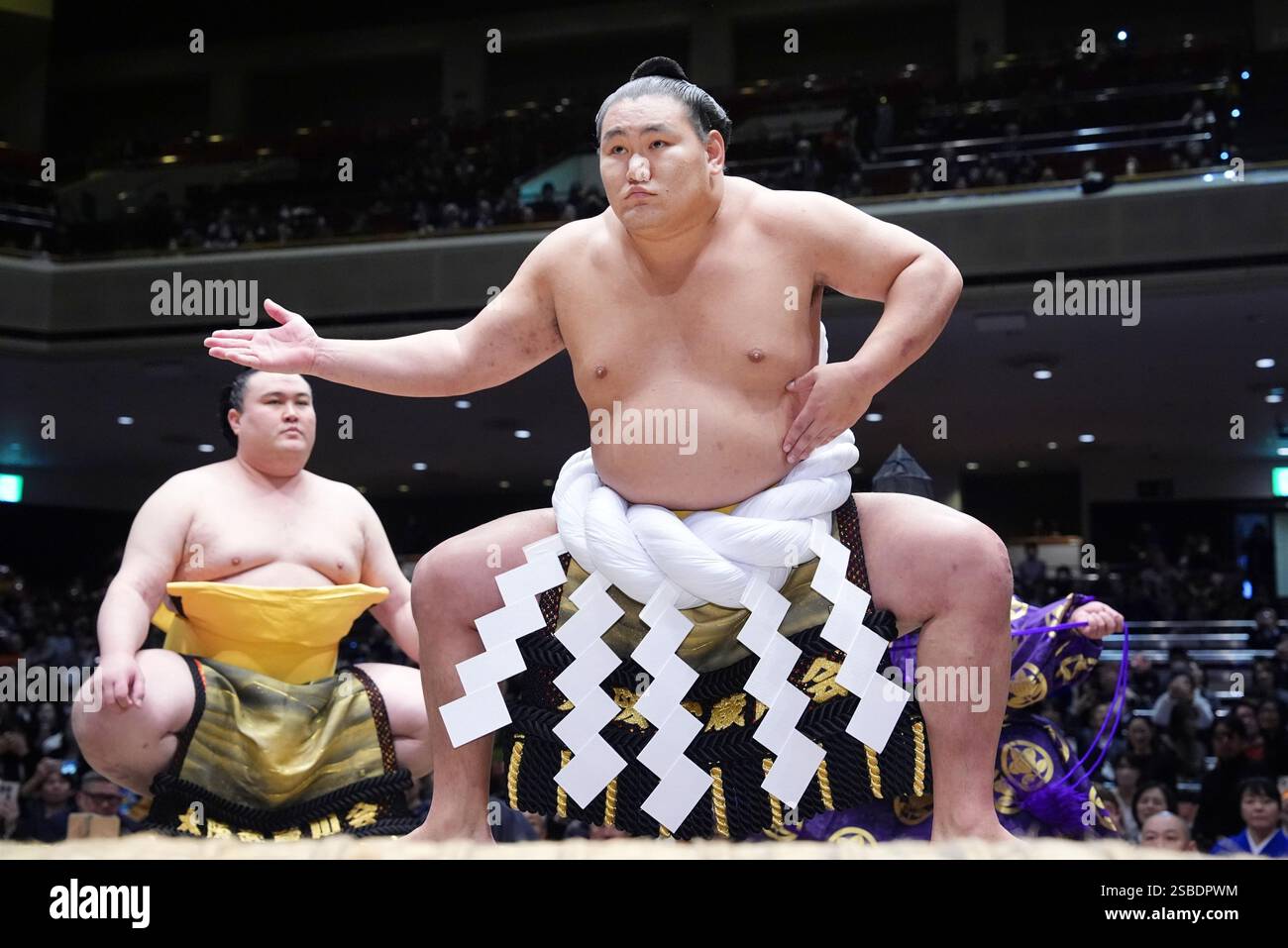 New sumo grand champion Hoshoryu performs a ring-entering ritual at ...