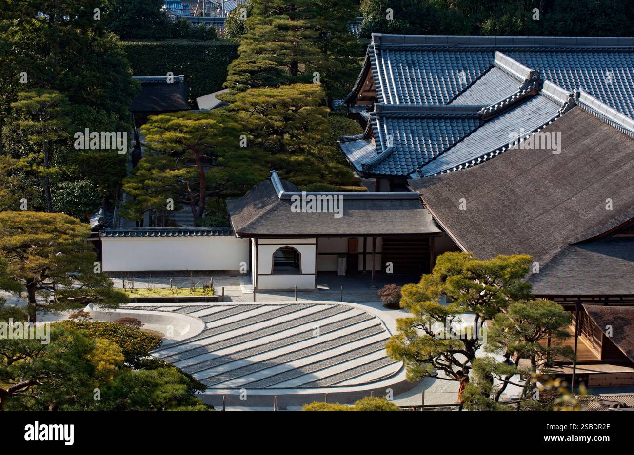 Aerial view of Zen Buddhist Ginkakuji Temple with its patterned ...